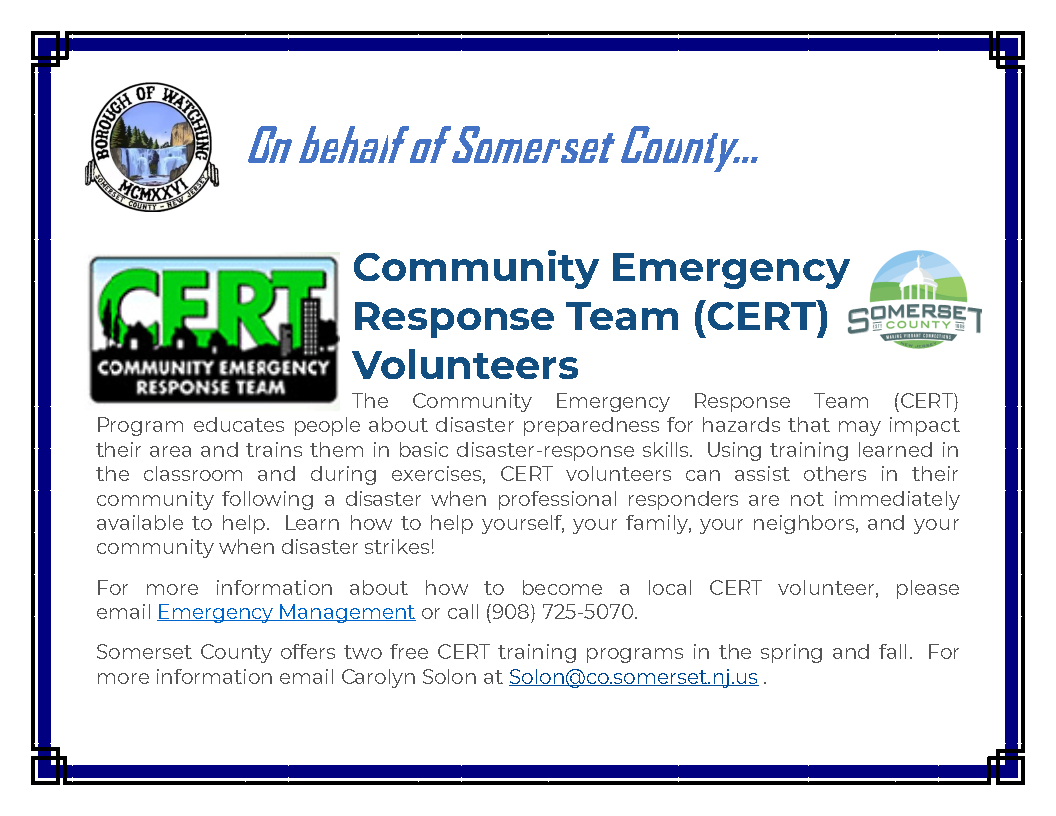 Watchung, NJ - Emergency Management / Cert